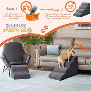 EHEYCIGA Dog Stairs for High Beds, 4-Step Dog Steps for Couch, Pet Stairs for Small Dogs and Cats, High Bed Climbing, Non-Slip Balanced Dog Indoor Step, Grey, 2/3/4/5 Steps