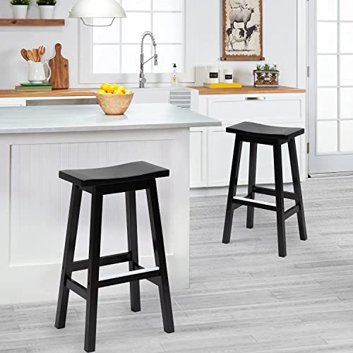 Capacmkseh Solid Wood Saddle-Seat Kitchen Counter Barstools Set of 2, 30-Inch Height, Counter Height Bar Stools Wooden Stool Saddle Chair Tall Stool