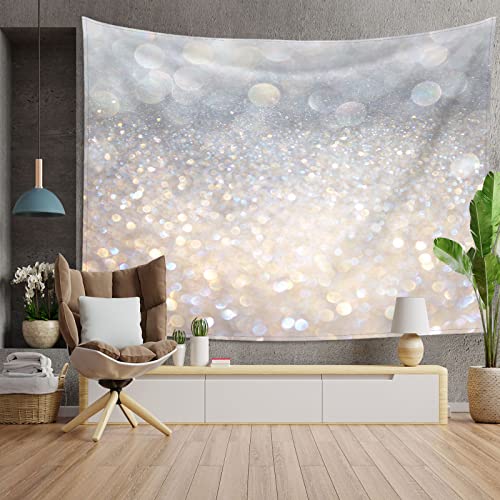 Axayaz Silver Glitter Wall Tapestry 80x60 Inch Diamond Sparkle Shine Stars Glamour Backdrop Hanging Polyester Home Decor for Bedroom Living Room Dorm