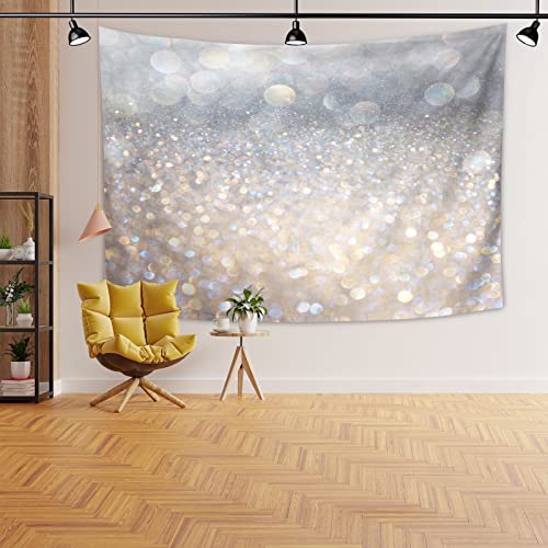 Axayaz Silver Glitter Wall Tapestry 80x60 Inch Diamond Sparkle Shine Stars Glamour Backdrop Hanging Polyester Home Decor for Bedroom Living Room Dorm