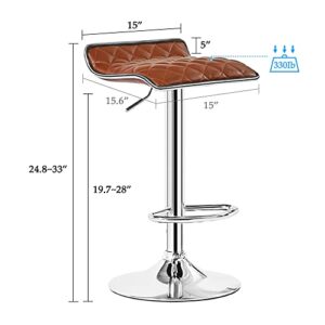 VECELO Adjustable Bar Stools, Bar Height Stools for Kitchen Counter, Bar Stools Set of 2, Brown