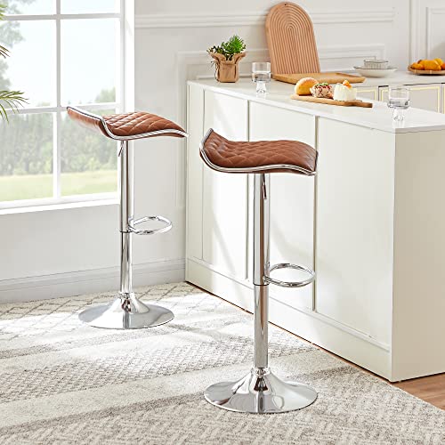 VECELO Adjustable Bar Stools, Bar Height Stools for Kitchen Counter, Bar Stools Set of 2, Brown