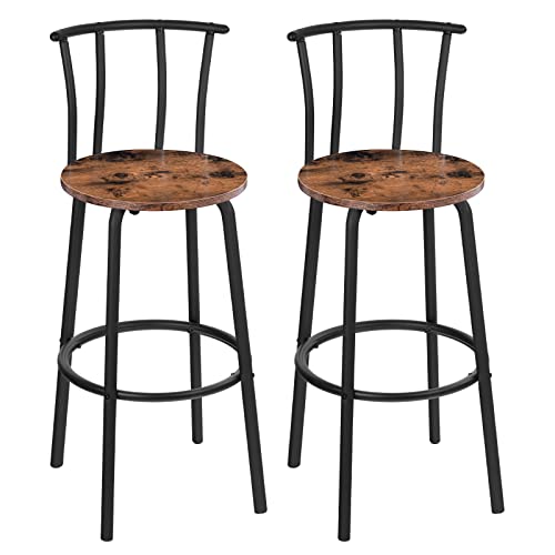 HOOBRO Bar Stools with Back, Set of 2 Bar Chairs, 27.8 Inch Counter Height bar stools, Breakfast Bar Chairs, Solid and Stable, Easy Assembly, Rustic Brown and Black BF04BY01G1