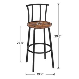 HOOBRO Bar Stools with Back, Set of 2 Bar Chairs, 27.8 Inch Counter Height bar stools, Breakfast Bar Chairs, Solid and Stable, Easy Assembly, Rustic Brown and Black BF04BY01G1