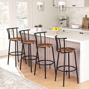 HOOBRO Bar Stools with Back, Set of 2 Bar Chairs, 27.8 Inch Counter Height bar stools, Breakfast Bar Chairs, Solid and Stable, Easy Assembly, Rustic Brown and Black BF04BY01G1