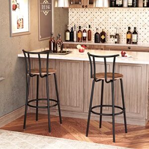 HOOBRO Bar Stools with Back, Set of 2 Bar Chairs, 27.8 Inch Counter Height bar stools, Breakfast Bar Chairs, Solid and Stable, Easy Assembly, Rustic Brown and Black BF04BY01G1