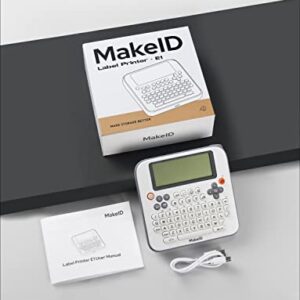 Makeid E1 Label Maker - Bluetooth Compatible Thermal Printer - QWERTY Keyboard Portable Label Maker, 4.42" Large LCD Screen - Prints 9/12/16mm Waterproof Label Tapes - Includes 13.3' Tape, USB Cable