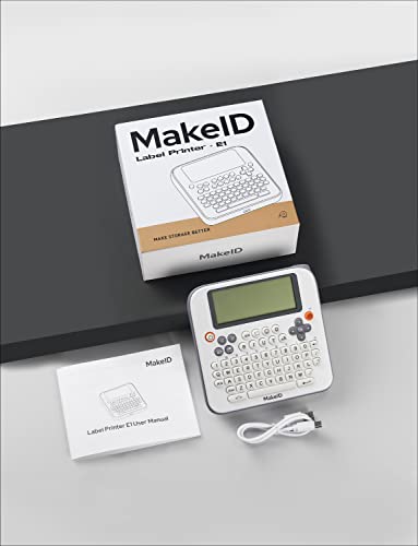 Makeid E1 Label Maker - Bluetooth Compatible Thermal Printer - QWERTY Keyboard Portable Label Maker, 4.42" Large LCD Screen - Prints 9/12/16mm Waterproof Label Tapes - Includes 13.3' Tape, USB Cable