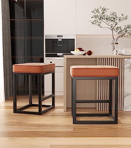 Nalupatio 24" Bar Stools Set of 2 Modern Counter Height Pu Leather Metal Backless for Kitchen Dining Cafe Stool with Footrest (Brown)