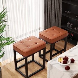 Nalupatio 24" Bar Stools Set of 2 Modern Counter Height Pu Leather Metal Backless for Kitchen Dining Cafe Stool with Footrest (Brown)