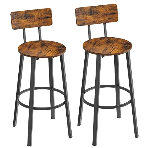 HILINSIE Bar Stools - Set of 2 Bar Chairs, Industrial Counter Stools with Backrest and Footrest, Steel Frame, 28.5 Inches Tall Seat for Kitchen, Dining Room, Bistro, Rustic Brown and Black