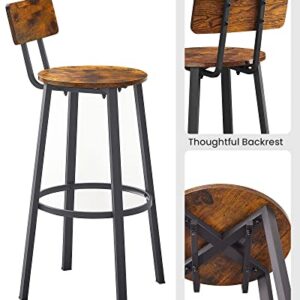 HILINSIE Bar Stools - Set of 2 Bar Chairs, Industrial Counter Stools with Backrest and Footrest, Steel Frame, 28.5 Inches Tall Seat for Kitchen, Dining Room, Bistro, Rustic Brown and Black