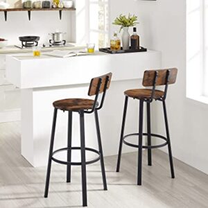 HILINSIE Bar Stools - Set of 2 Bar Chairs, Industrial Counter Stools with Backrest and Footrest, Steel Frame, 28.5 Inches Tall Seat for Kitchen, Dining Room, Bistro, Rustic Brown and Black