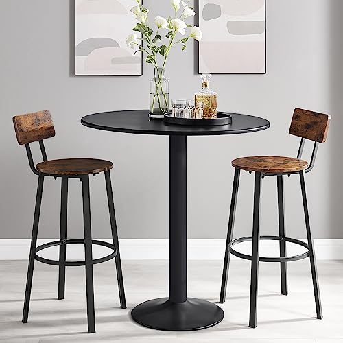 HILINSIE Bar Stools - Set of 2 Bar Chairs, Industrial Counter Stools with Backrest and Footrest, Steel Frame, 28.5 Inches Tall Seat for Kitchen, Dining Room, Bistro, Rustic Brown and Black