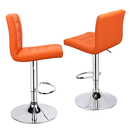 Leopard Bar Stools Set of 2, Modern Adjustable Bar Stool with Back, Straight Line Swivel Barstool - Orange