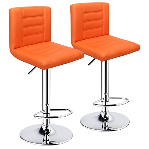 Leopard Bar Stools Set of 2, Modern Adjustable Bar Stool with Back, Straight Line Swivel Barstool - Orange