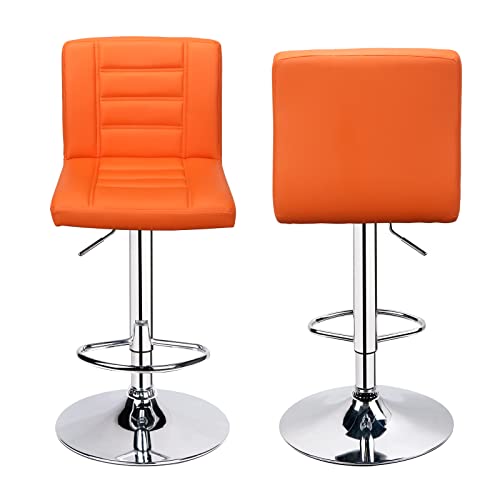 Leopard Bar Stools Set of 2, Modern Adjustable Bar Stool with Back, Straight Line Swivel Barstool - Orange