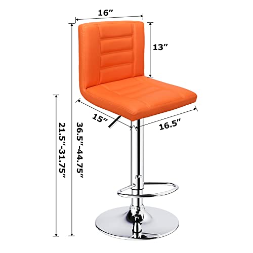 Leopard Bar Stools Set of 2, Modern Adjustable Bar Stool with Back, Straight Line Swivel Barstool - Orange