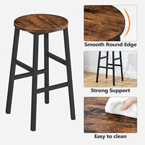 MAHANCRIS Bar Stools, Set of 2 Round Bar Chairs with Footrest, 24.4 Inch Kitchen Breakfast Bar Stools, Industrial Bar Stools, Easy Assembly, for Dining Room, Kitchen, Rustic Brown BAHR0201Z