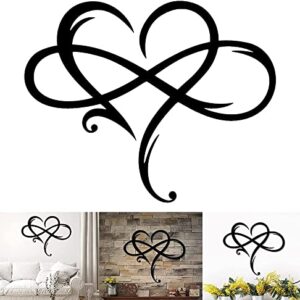 AOOLVY Infinity Heart Wall Decor, Unique Infinity Heart Metal Art Wall Decor Love Sign Steel Wall Plaques Bedroom Ornaments for Home Wedding Decor, Room Living Room Decoration (Black, 23.6x20.6inch)