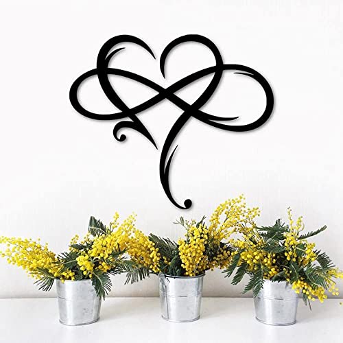 AOOLVY Infinity Heart Wall Decor, Unique Infinity Heart Metal Art Wall Decor Love Sign Steel Wall Plaques Bedroom Ornaments for Home Wedding Decor, Room Living Room Decoration (Black, 23.6x20.6inch)