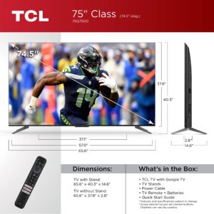 TCL 75-Inch Q7 QLED 4K Smart TV with Google TV (75Q750G, 2023 Model) Dolby Vision, Dolby Atmos, HDR Ultra, 120Hz, Game Accelerator up to 240Hz, Voice Remote, Works with Alexa, Streaming UHD Television