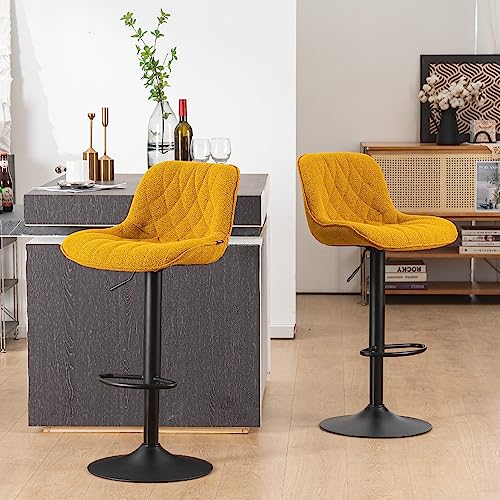 Kidol & Shellder Bar Stools Barstools for Kitchen Island Counter Stools Swivel Height Bar Stool Bar Chair Adjustable Soft Thicked Teddy Velvet 3 Mins Quick Assembly Lold up to 300 lbs(1 Piece,Yellow)