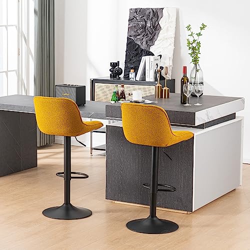 Kidol & Shellder Bar Stools Barstools for Kitchen Island Counter Stools Swivel Height Bar Stool Bar Chair Adjustable Soft Thicked Teddy Velvet 3 Mins Quick Assembly Lold up to 300 lbs(1 Piece,Yellow)