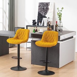 Kidol & Shellder Bar Stools Barstools for Kitchen Island Counter Stools Swivel Height Bar Stool Bar Chair Adjustable Soft Thicked Teddy Velvet 3 Mins Quick Assembly Lold up to 300 lbs(1 Piece,Yellow)