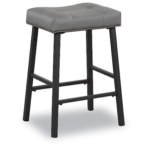 Counter Height Bar Stools Set of 2, 24 Inch Kitchen Bar Stools with Backless, Saddle Upholstered Seat Padding Stools for Kitchen Island,Breakfast, Bar, Dining Room, Grey-Black, Metal KR302PDG