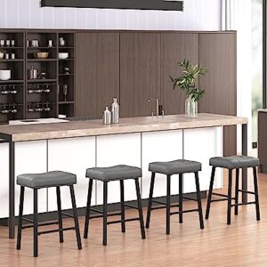 Counter Height Bar Stools Set of 2, 24 Inch Kitchen Bar Stools with Backless, Saddle Upholstered Seat Padding Stools for Kitchen Island,Breakfast, Bar, Dining Room, Grey-Black, Metal KR302PDG