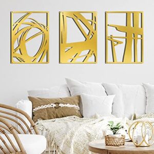 geelin 3 pcs metal wall decor 16 x 11 inch abstract metal wall art modern minimalist geometric wall decor 3d textured metal wall sculptures for home bathroom living room bedroom dining (gold)