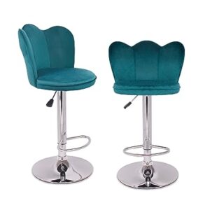 KR EVERKIND Velvet Bar stools, Classic Trident Design Swivel Barstools with Low Back & Footrest, Modern Counter Height Adjustable Bar Chair for Kitchen Island, Blue Set of 2