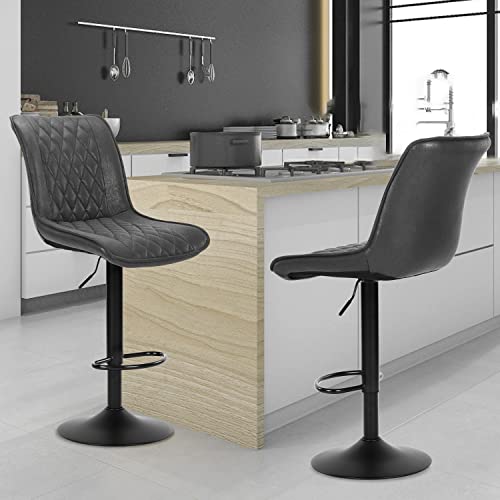 Wolmics bar stools Set of 2, Height Adjustable Counter Height bar stools with Thicken Cushion and Back,Vintage Leather Modern bar Chairs for Home and Kitchen Counter