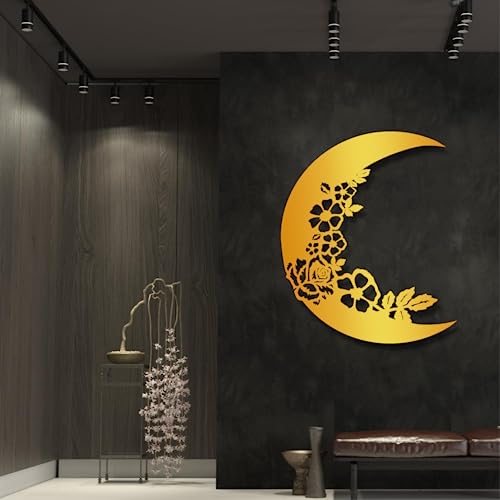 Metal Moon Wall Art Decor, Moon Flower Metal Wall Decor, The Moon Wall Art, Metal Wall Art, Metal Wall Decor, Half Moon And Flowers Décor, Kids Room Decoration, Living Room Entryway Wall Hangings (Silver, 15"W x 18"H / 38x45cm)