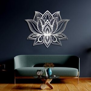 fayholy lotus flower mandala metal wall art, metal wall decor, mandala metal wall art, living room wall decor, metal lotus flower wall art, yoga gifts (silver, 31''x26'' | 80x65cm)