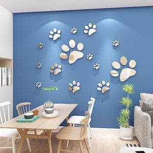 Pet Paw Print Wall Decals - Silver Mirror Acrylic Cat and Dog Footprint Stickers for Home Decor, Living Room, Bedroom, Kids' Room, Pet Stores, and Veterinary Clinics - Pet Lover Gift