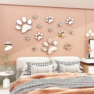 Pet Paw Print Wall Decals - Silver Mirror Acrylic Cat and Dog Footprint Stickers for Home Decor, Living Room, Bedroom, Kids' Room, Pet Stores, and Veterinary Clinics - Pet Lover Gift