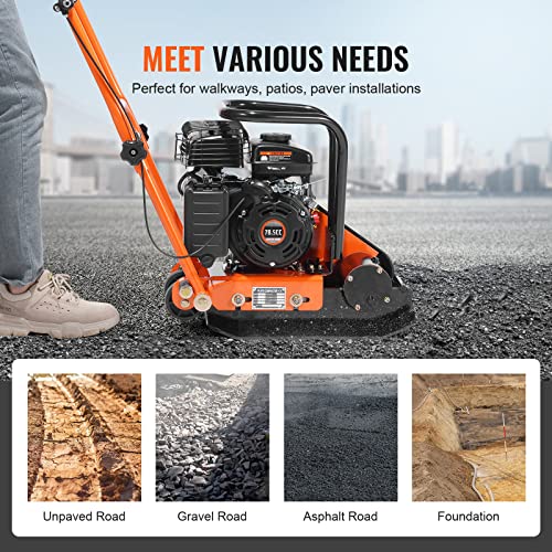 VEVOR Plate Compactor,2.8HP 78.5cc Gas Engine, 5600VPM Force Vibratory Compaction Tamper,1920LBS Compactor with 18.7 x 11.8 in Plate for Walkways,Patios,Asphalts,Paver Landscaping,EPA Compliant