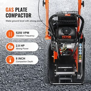 VEVOR Plate Compactor,2.8HP 78.5cc Gas Engine, 5600VPM Force Vibratory Compaction Tamper,1920LBS Compactor with 18.7 x 11.8 in Plate for Walkways,Patios,Asphalts,Paver Landscaping,EPA Compliant