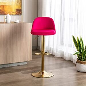 QQU Modern Bar Stools 360°Swivel Velvet Adjustable Counter Bar Stool with Arm, Back and Footrest Modern Upholstered, Barstools for Kitchen Island, Cafe, Pub, Bar Counter (Rose Red)