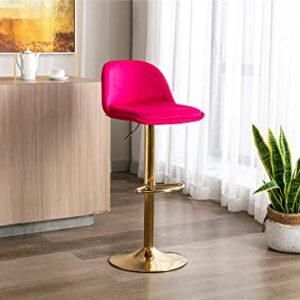 QQU Modern Bar Stools 360°Swivel Velvet Adjustable Counter Bar Stool with Arm, Back and Footrest Modern Upholstered, Barstools for Kitchen Island, Cafe, Pub, Bar Counter (Rose Red)