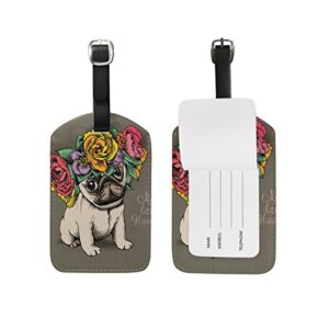 alaza hippie pug dog floral luggage tag for baggage suitcase bag leather 1 piece