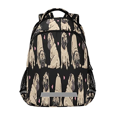 ALAZA Cute Pug Dog Print Animal Heart Backpack for Students Boys Girls School Bag Travel Daypack