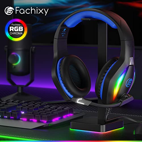 Fachixy [2023 New FC100 Gaming Headset with Microphone for PS4/PS5/PC/Xbox/Nintendo Switch, Xbox One Headset with RGB Light, Computer Headset with Mic