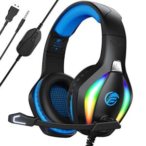 Fachixy [2023 New FC100 Gaming Headset with Microphone for PS4/PS5/PC/Xbox/Nintendo Switch, Xbox One Headset with RGB Light, Computer Headset with Mic