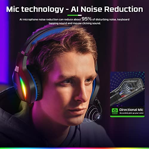 Fachixy [2023 New FC100 Gaming Headset with Microphone for PS4/PS5/PC/Xbox/Nintendo Switch, Xbox One Headset with RGB Light, Computer Headset with Mic