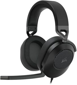 corsair hs65 surround gaming headset (leatherette memory foam ear pads, dolby audio 7.1 surround sound on pc and mac, sonarworks soundid technology, multi-platform compatibility) carbon