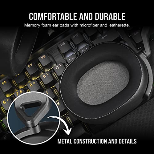 Corsair HS65 SURROUND Gaming Headset (Leatherette Memory Foam Ear Pads, Dolby Audio 7.1 Surround Sound on PC and Mac, SonarWorks SoundID Technology, Multi-Platform Compatibility) Carbon