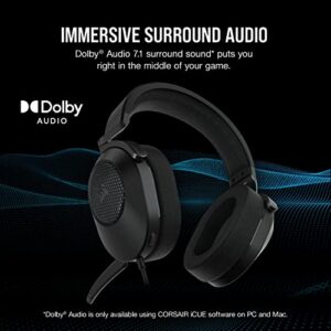 Corsair HS65 SURROUND Gaming Headset (Leatherette Memory Foam Ear Pads, Dolby Audio 7.1 Surround Sound on PC and Mac, SonarWorks SoundID Technology, Multi-Platform Compatibility) Carbon